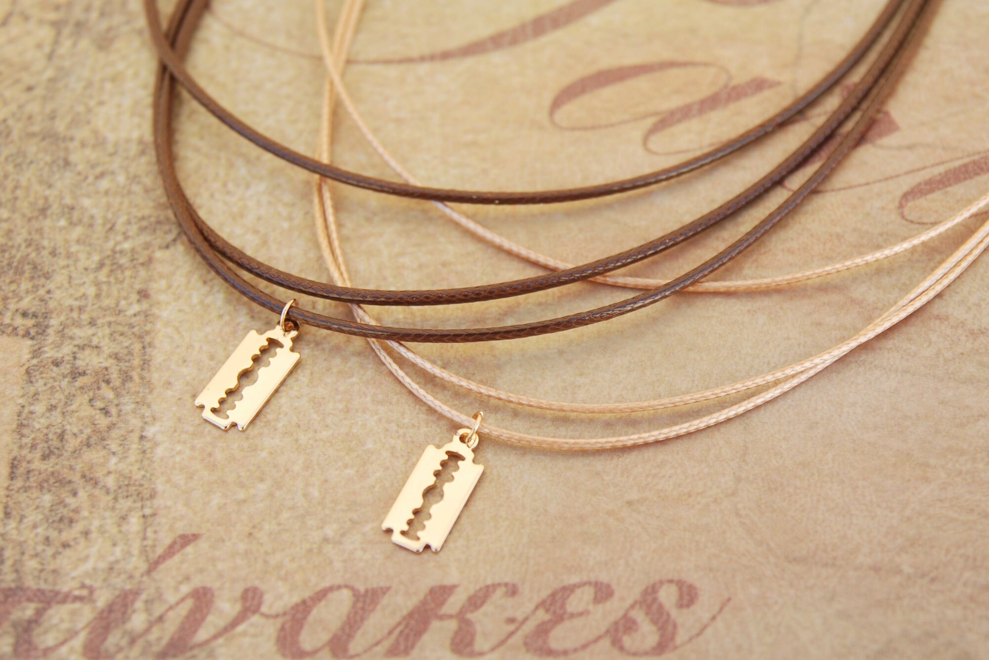 Gold Razor Charm Choker Layered Cord Necklace With Tiny Razor - Etsy