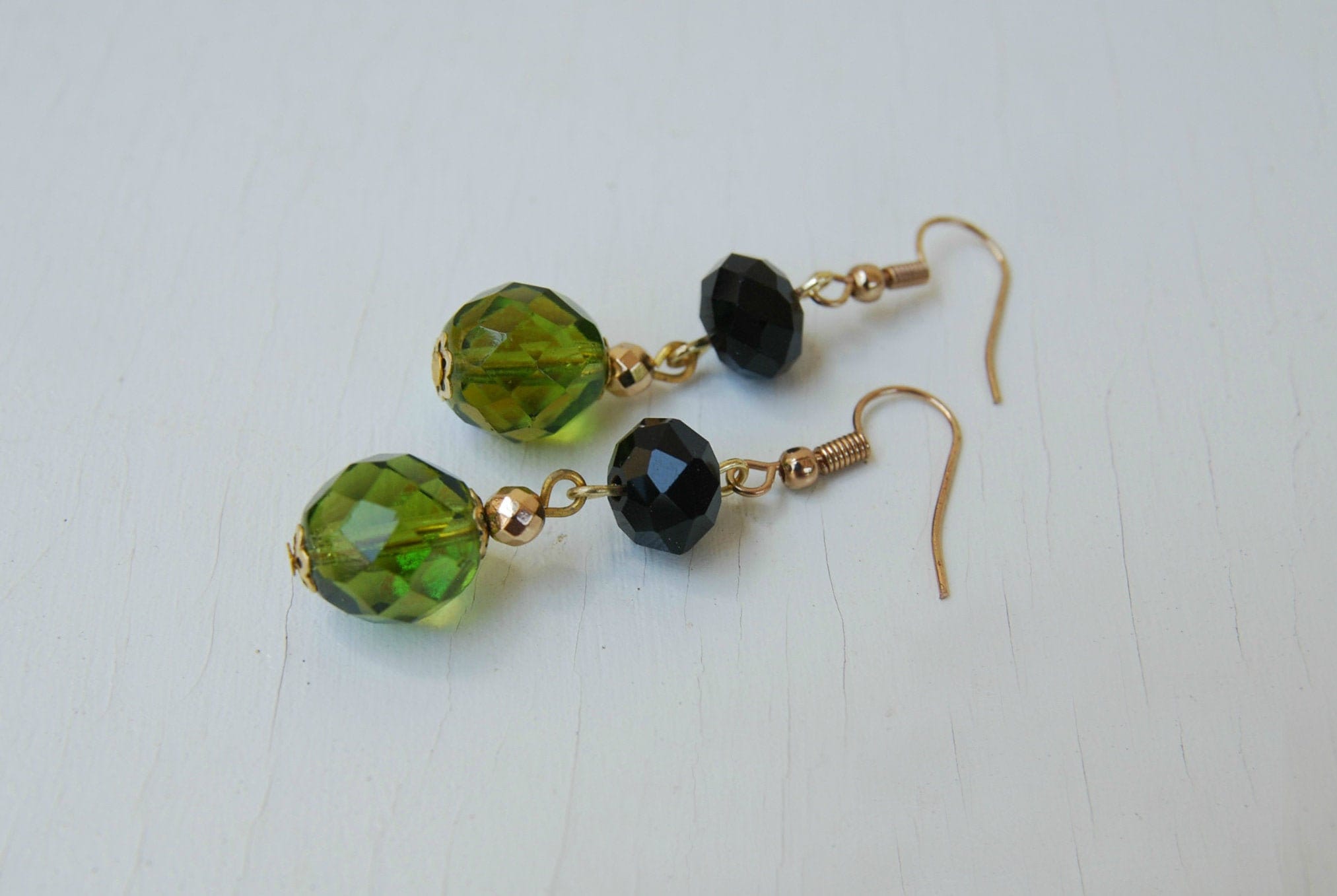 Vintage Peridot Green Crystal Ball Earrings With Aurora - Etsy