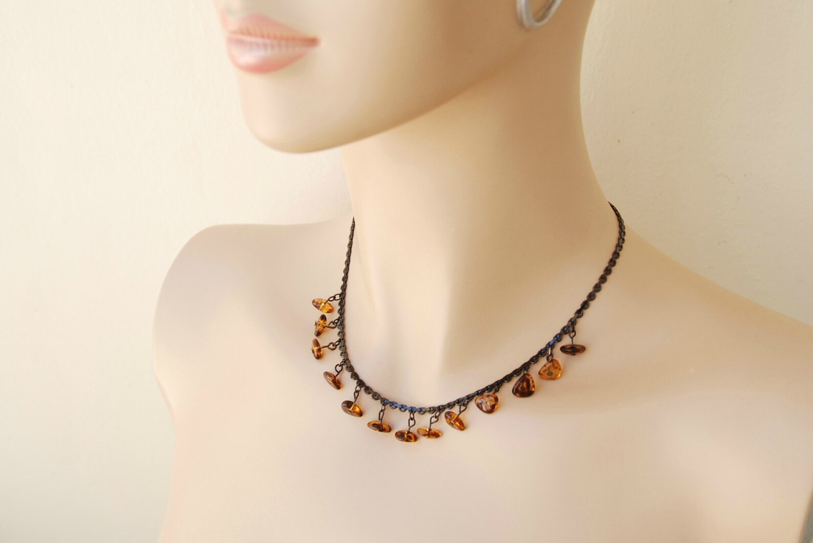 Tortoiseshell Bead Necklace Tortoise Jewelry, Black Chain Short ...