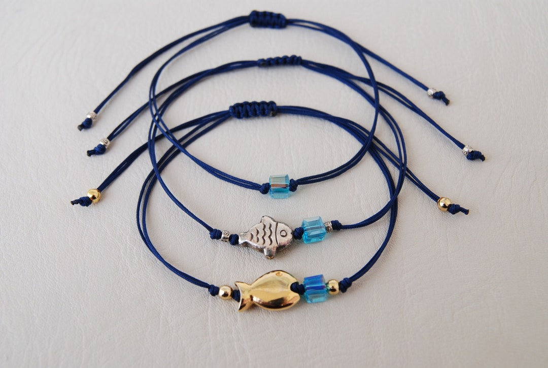 Fish Bracelet Adjustable, Maritime Blue Cord Tiny String Bracelet With ...