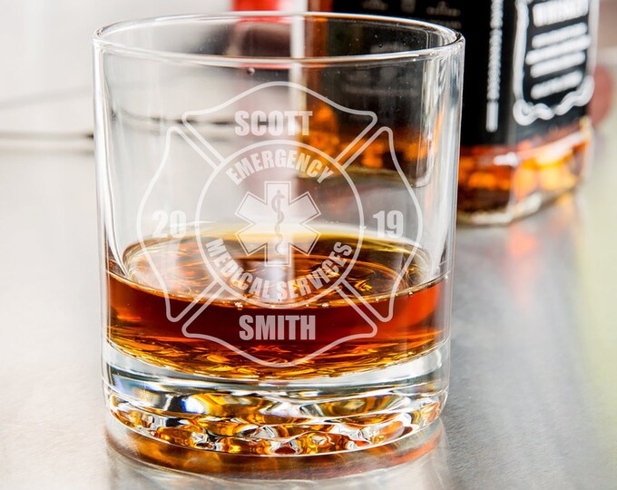 Emergency Medical Services Engraved Whiskey Glass - EMS Rocks Glass ...