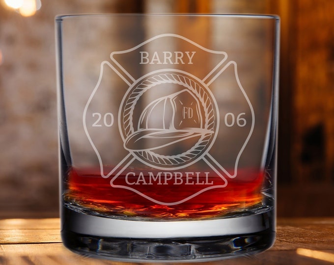 Firefighter Engraved Whisky Glass - Fireman Rocks Glass, Firefighter ...