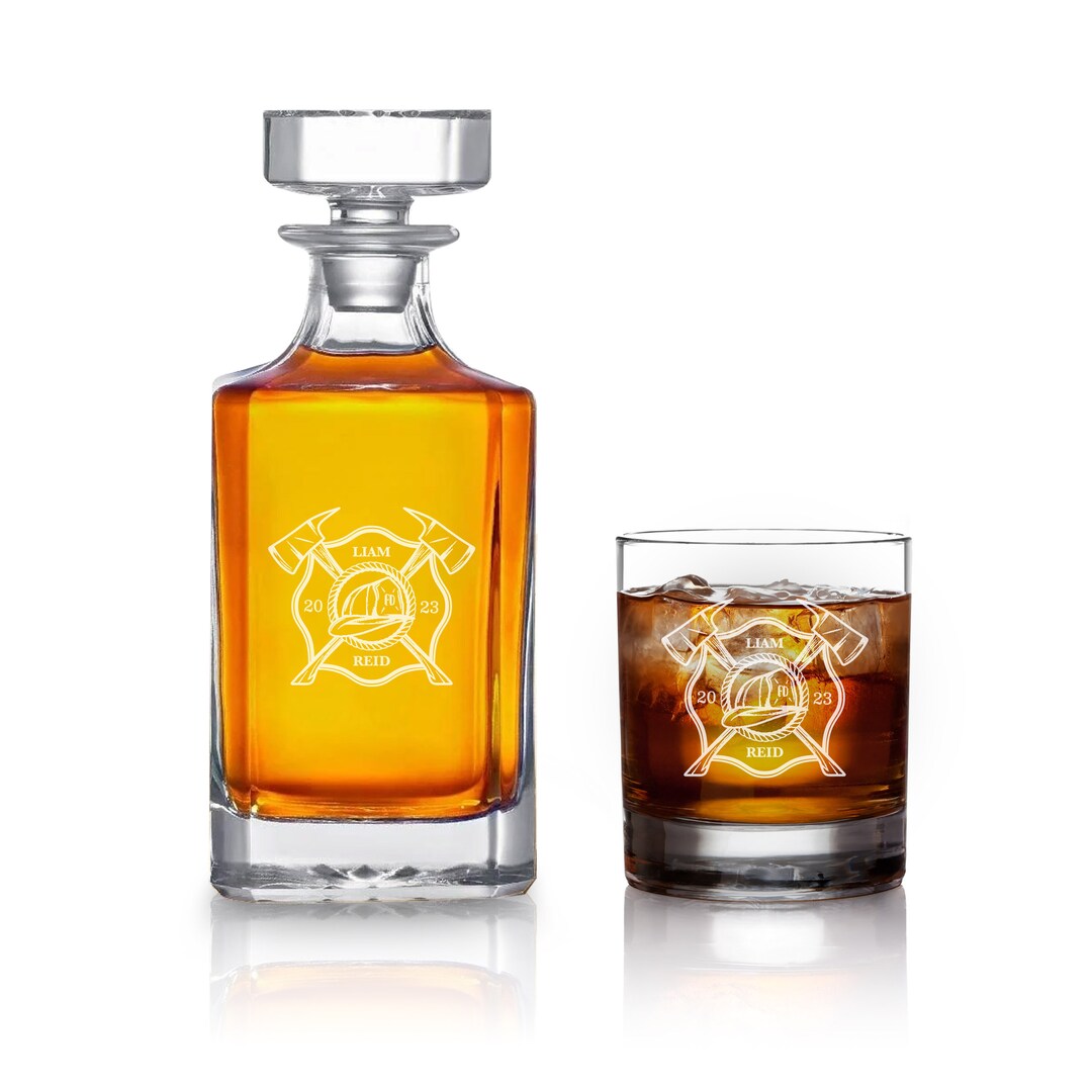 Firefighter Retirement Gift, Personalized Firefighter Whiskey Gift Set ...
