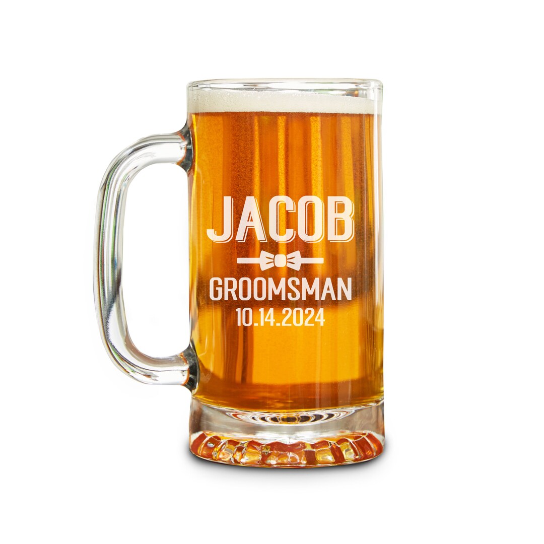 Glass Mug, Groomsman Glass, Wedding Party Favor, Beer Stein, Groomsman ...
