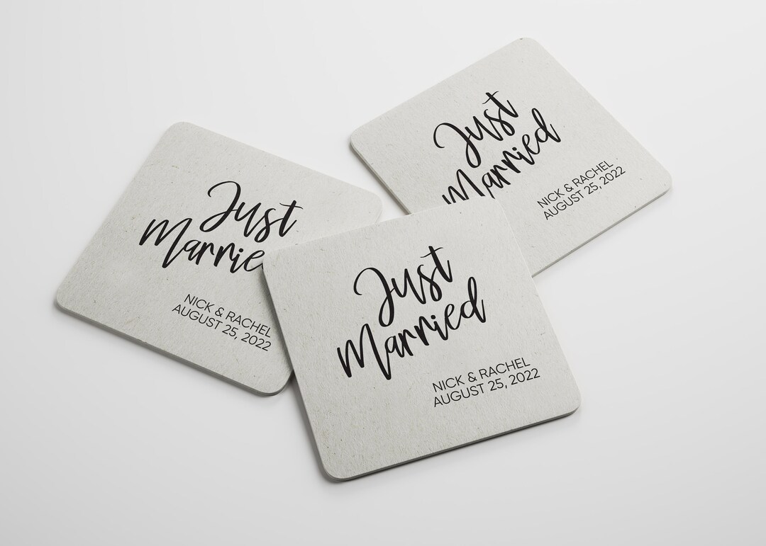 Just Married Wedding Coaster, Wedding Reception, Custom Printed ...