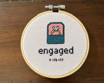 Personalised Engaged Cross Stitch / Personalised Engagement Cross ...