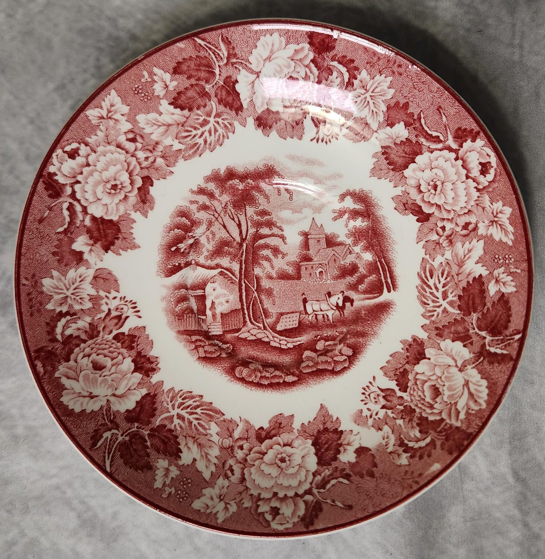 Enoch Woods English Scenery 7" Red China Bowl - Etsy