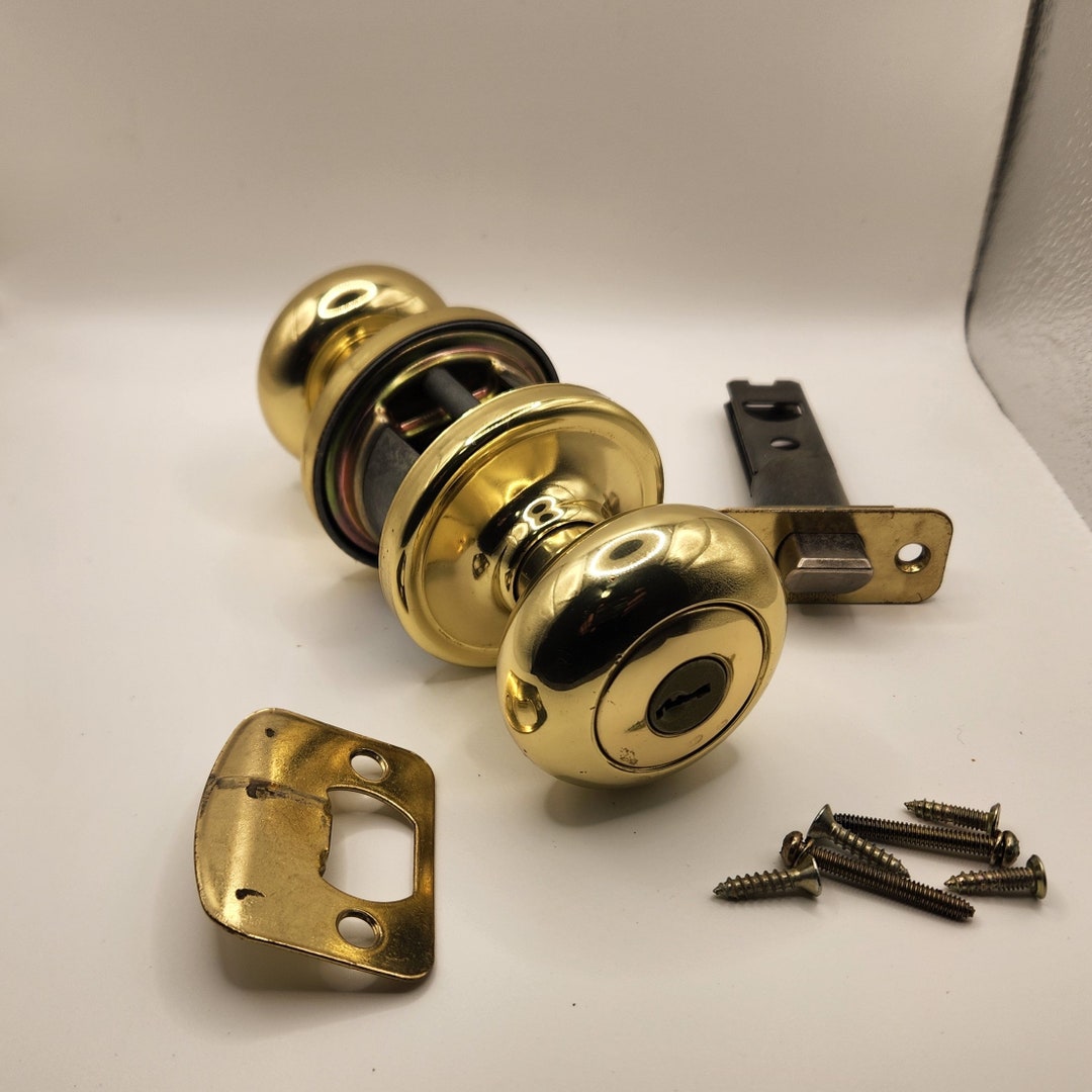 Polished Brass Exterior Locking Door Knobs (front Door, Garage Door) - Etsy