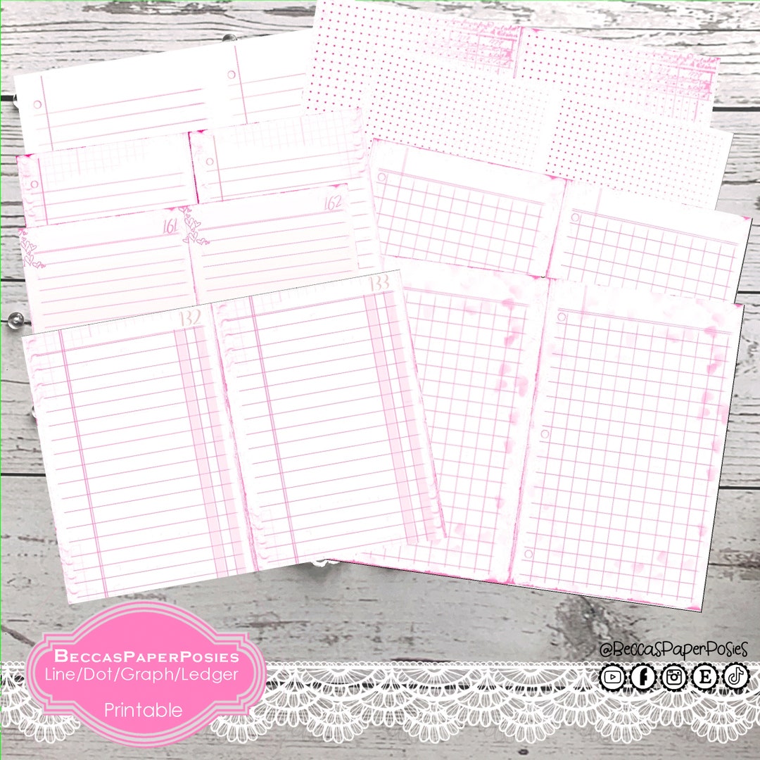Pink Junk Journal Printable Line, Graph, Dots and Ledger Style Color ...