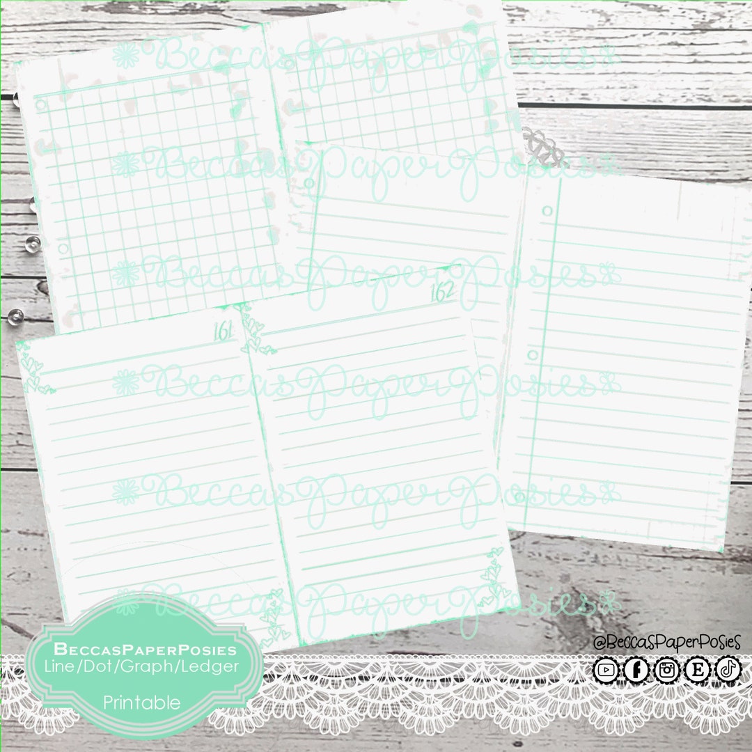 Mint Junk Journal Printable Page Refills With Line, Graph, Dots and ...