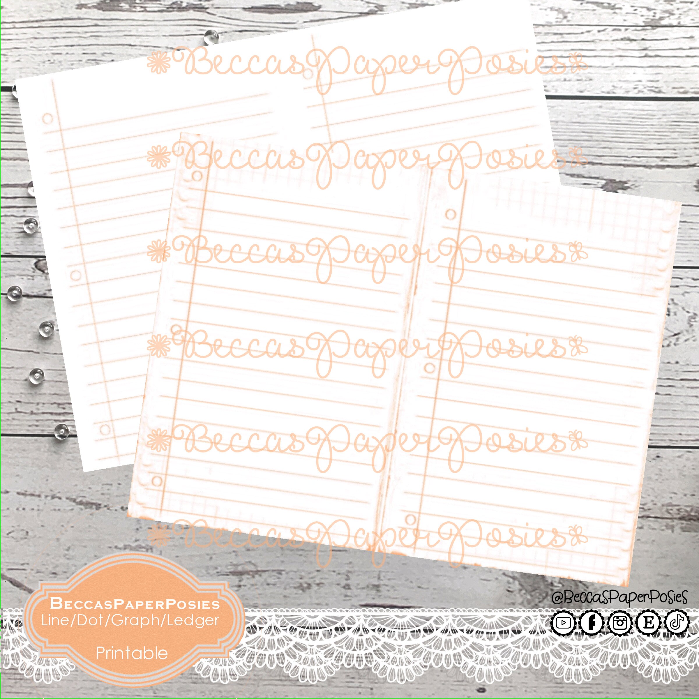 Peach Junk Journal Printable Line, Graph, Dots and Ledger Style Color ...