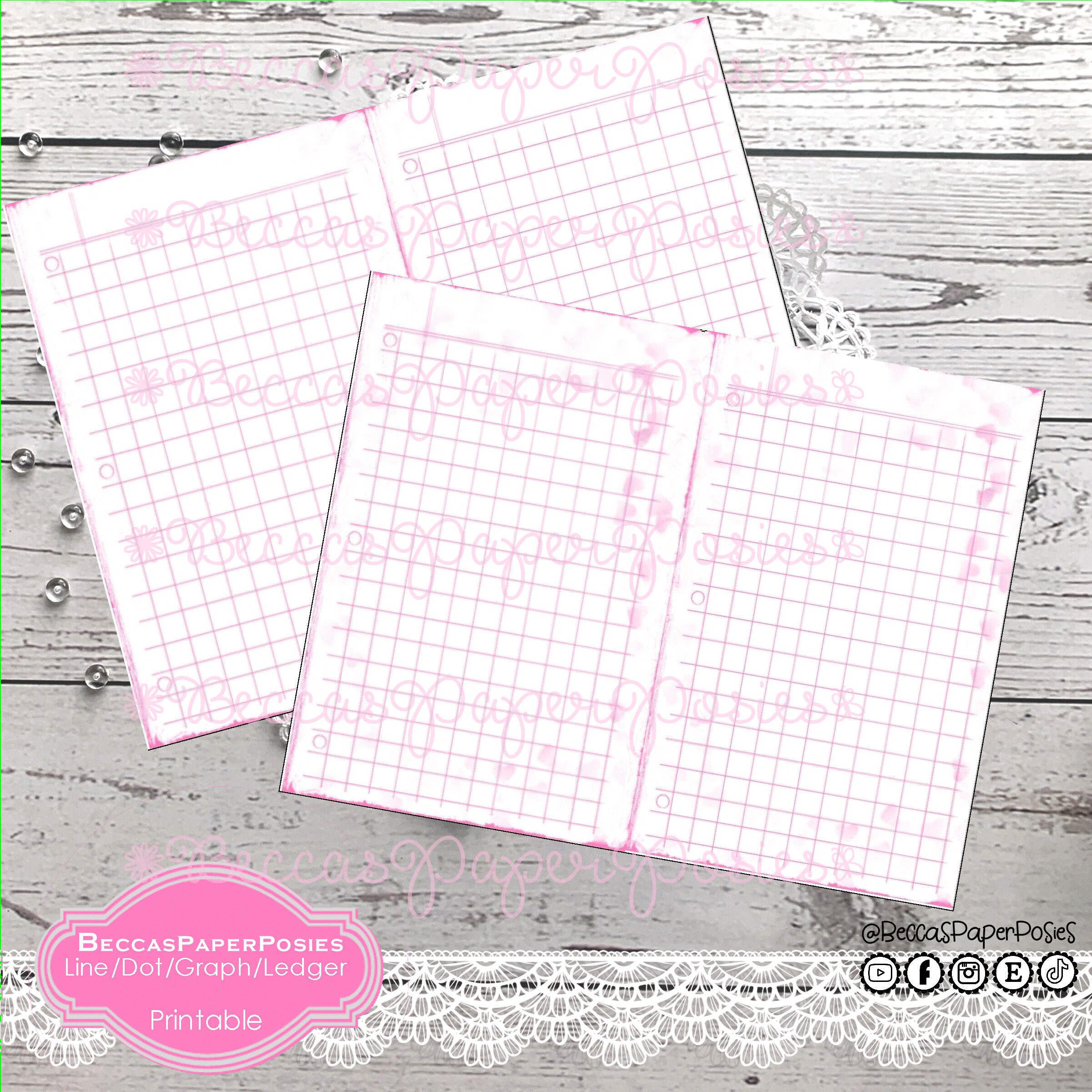Pink Junk Journal Printable Line Graph Dots and Ledger Style - Etsy