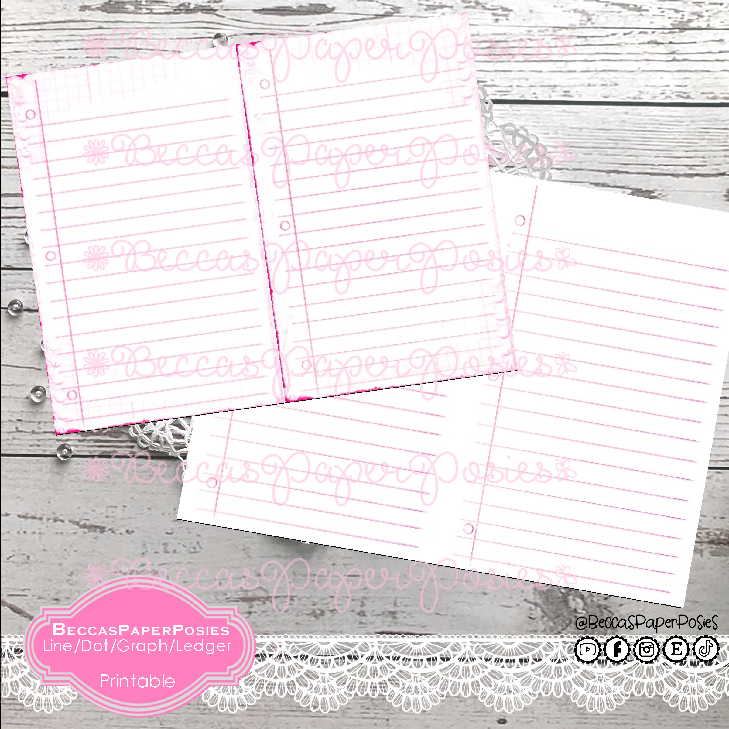 Pink Junk Journal Printable Line Graph Dots and Ledger Style - Etsy