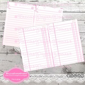Pink Junk Journal Printable Line, Graph, Dots and Ledger Style Color ...