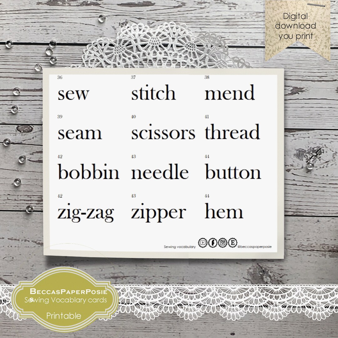 Sewing Vocabulary Words; Collage Fodder, Sewing Ephemera, Word, Tags ...