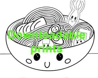 Kawaii Ramen Noodle Wave Coloring Page Digital Download PDF With Cool ...