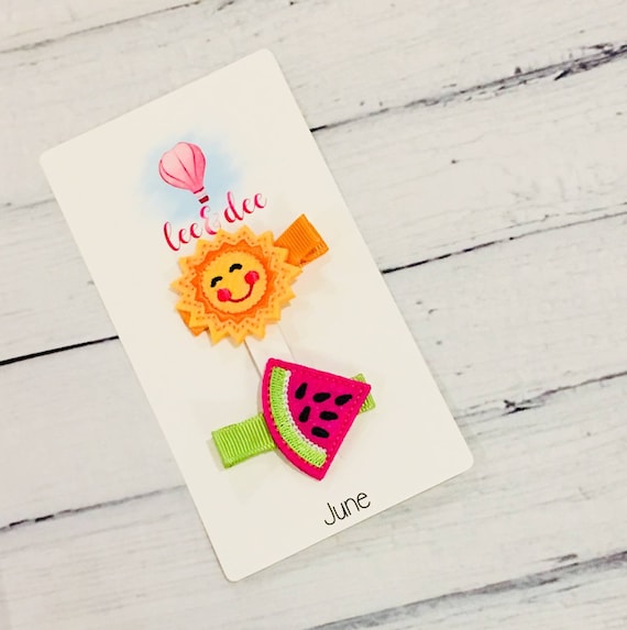 June Hair Pins Set Summer Sun and Cool Watermelon | Etsy
