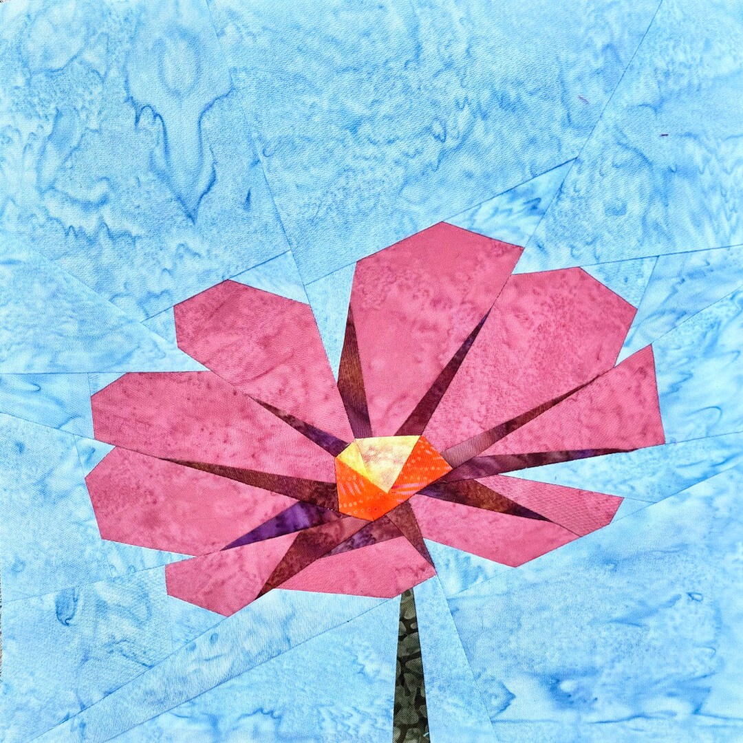 Cosmos Quilt Block Pattern, Wildflower Series, PDF Download, Foundation ...