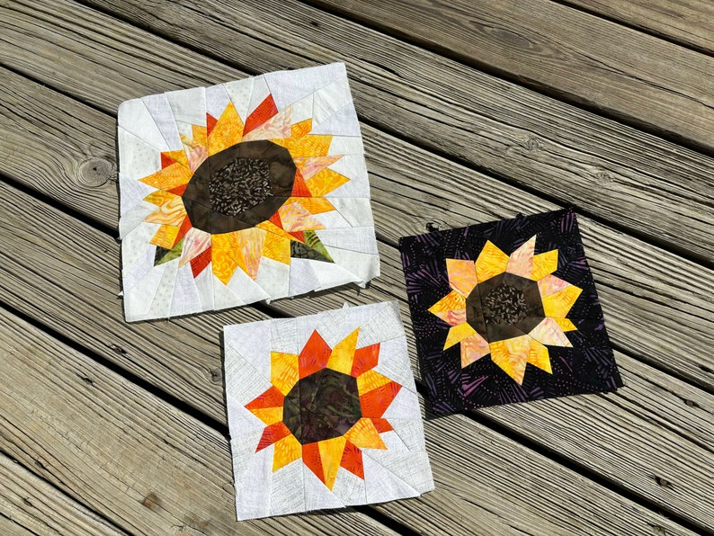 Sunflower Quilt Block Pattern With Option, Wildflower Series, PDF ...