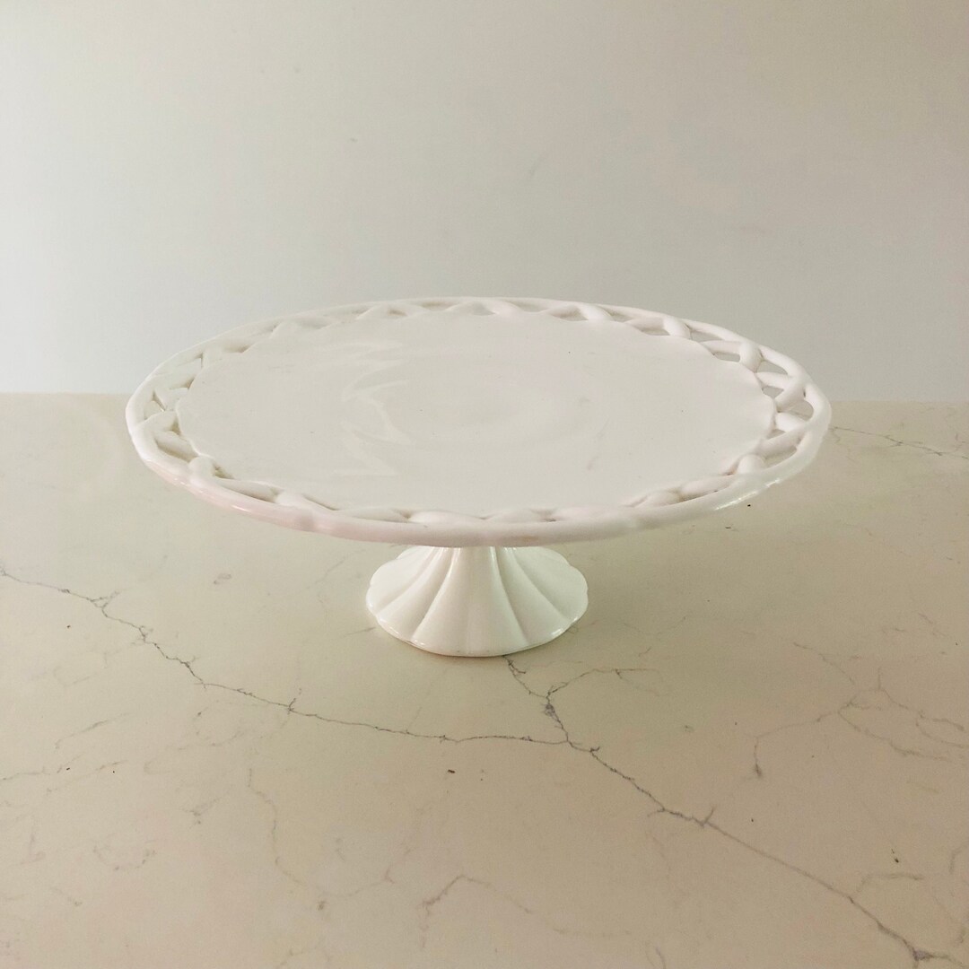 Colony Milk Glass Cake Stand With Lace Edge Mid Century - Etsy