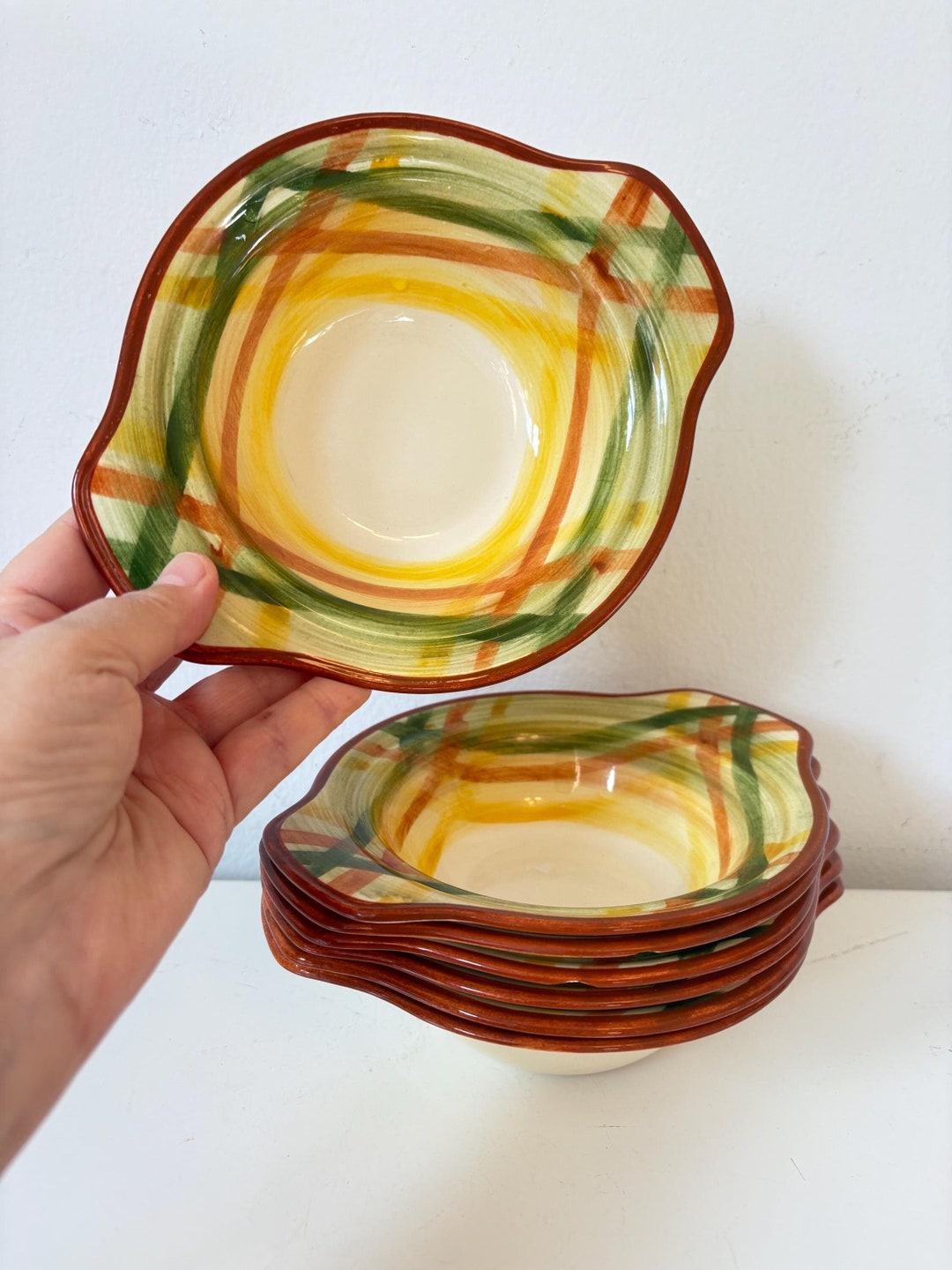 7 Mid Century Vernon Ware 1950’s Chowder Bowls With Handles in Homespun ...