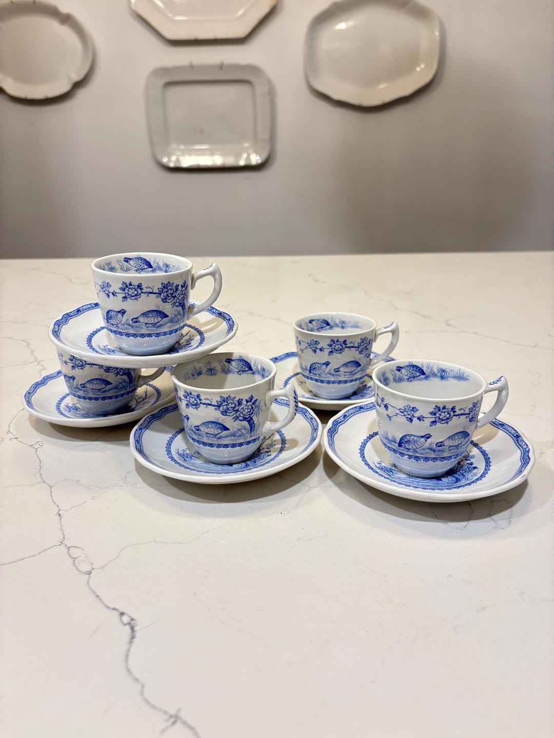 Antique Mint Set of 5 Furnivals Quail Blue and White Transferware ...