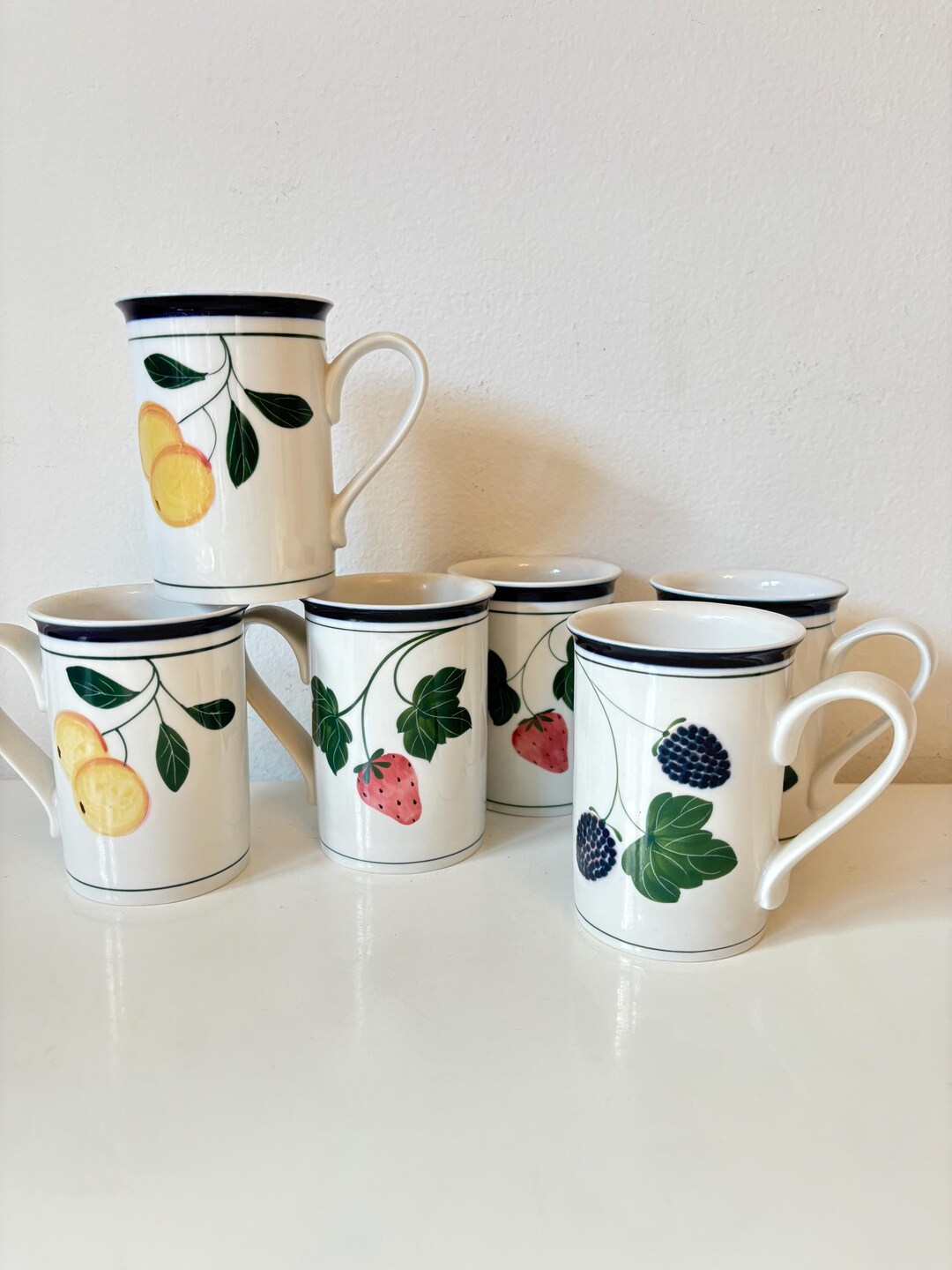 6 Dansk Berry Mugs Strawberry, Peach and Blackberries - Etsy
