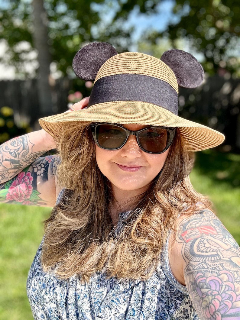 Magic Summer Khaki Mouse Hat | Black Velvet Ears | Straw Beach Hat ...