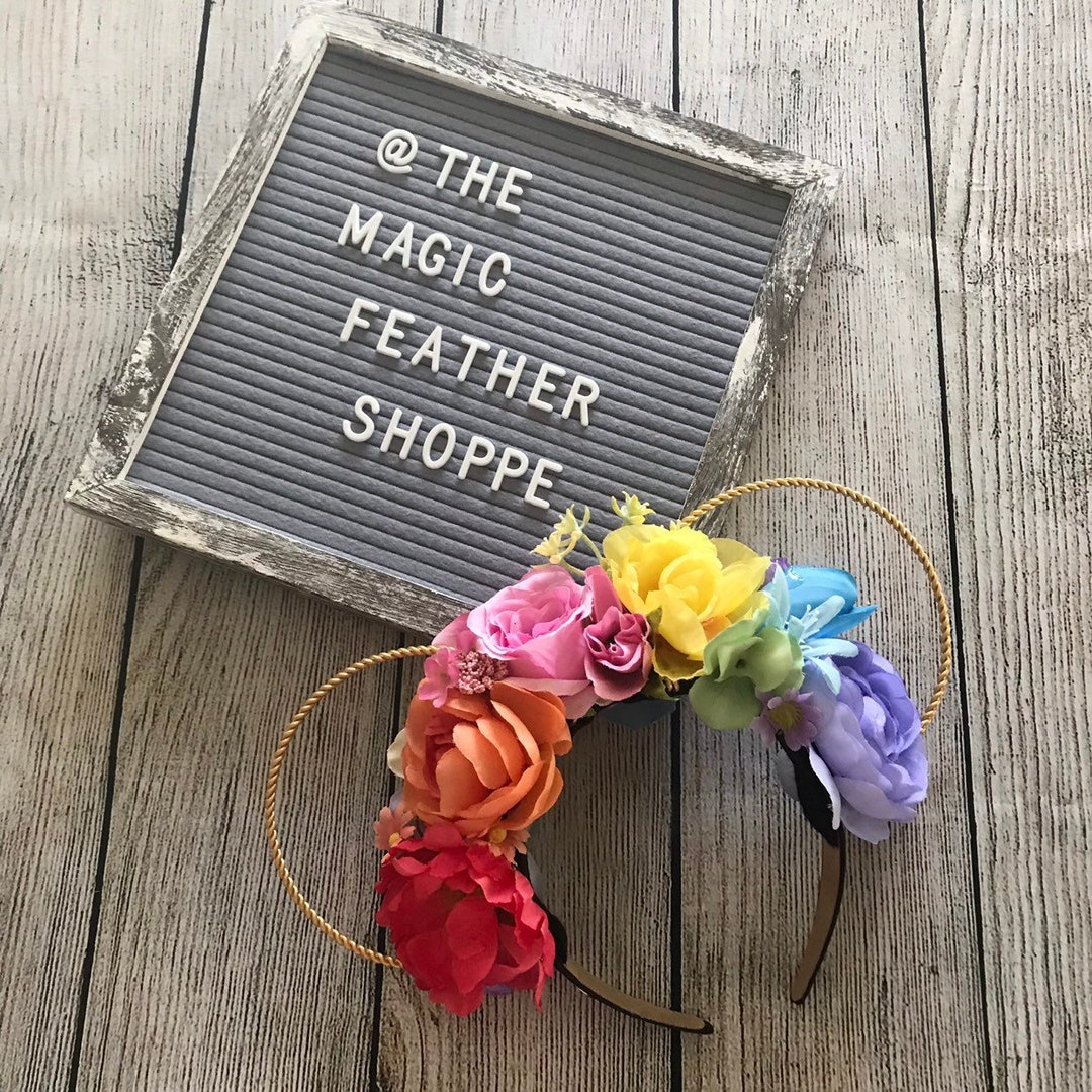 Rainbow Ears | Wire Ears | Floral Mouse Ears | Floral Crown Ears ...