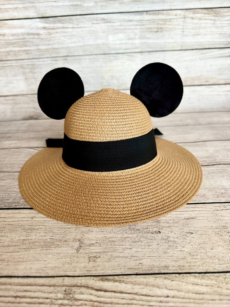 Magic Summer Khaki Mouse Hat | Black Velvet Ears | Straw Beach Hat ...