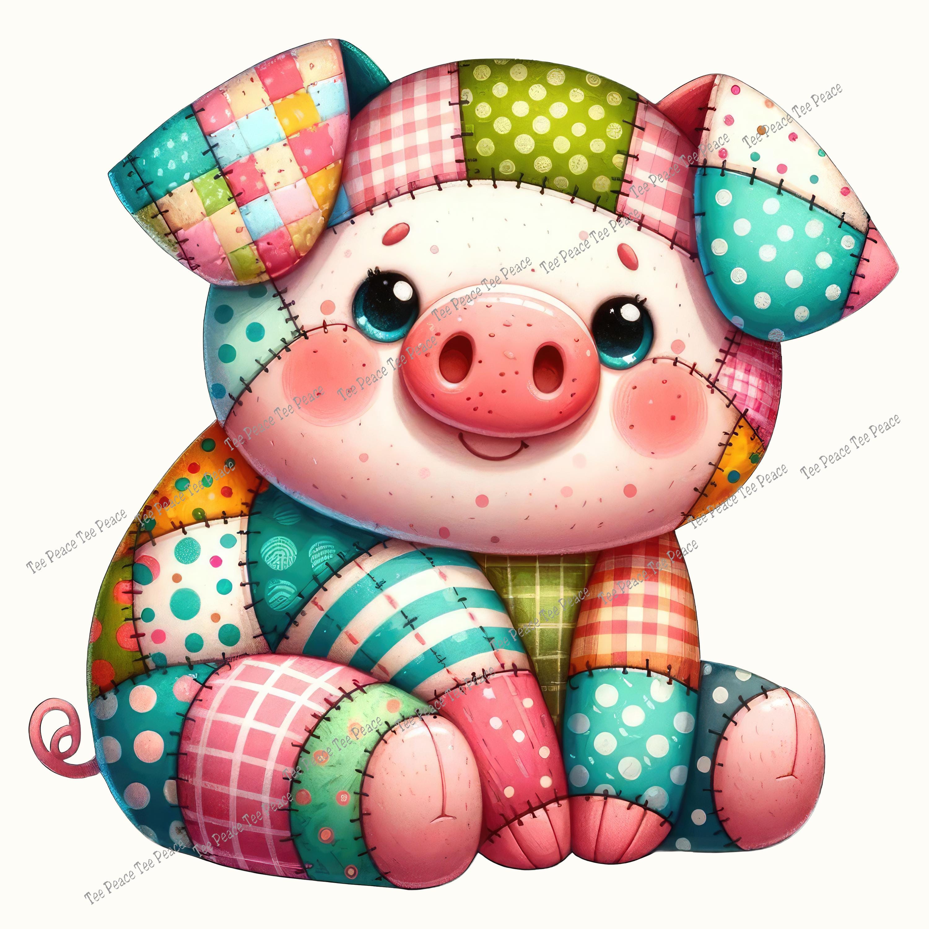 Patchwork Pig Fabric Panel, Quilt Sewing Square, Multiple Sizes, Fc8l ...