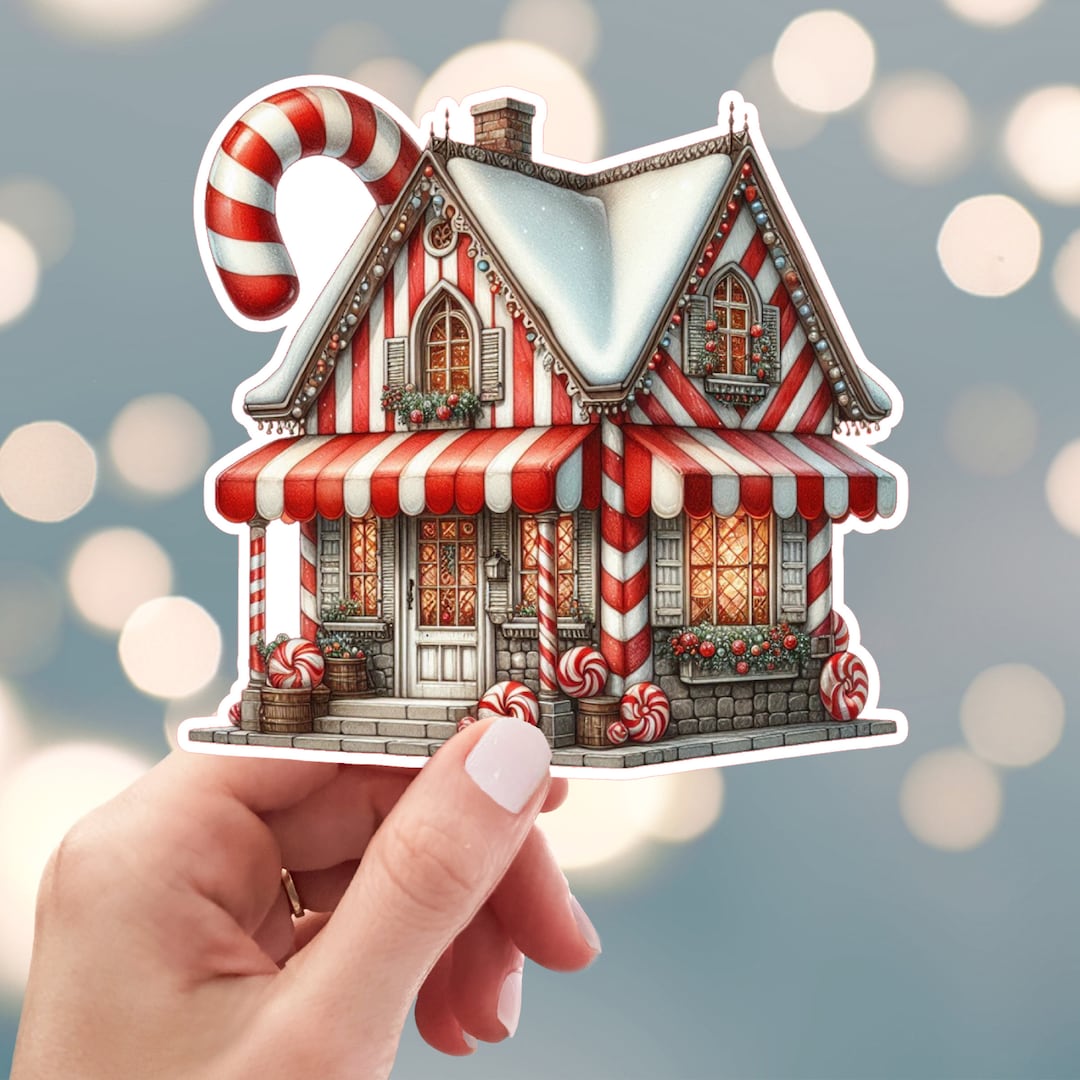 Candy Cane Cottage Sticker, Christmas Cottage Sticker, Candy Store ...
