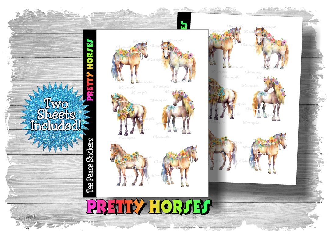 Horse Sticker Sheets, 2 Sheet Bundle, Floral Horse Stickers, Riding ...