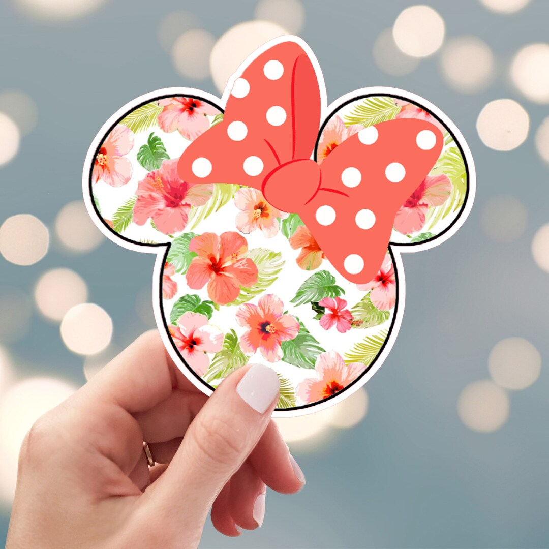 Minnie Head Sticker, Floral Minnie Mouse Sticker, Pink Minnie Bow ...