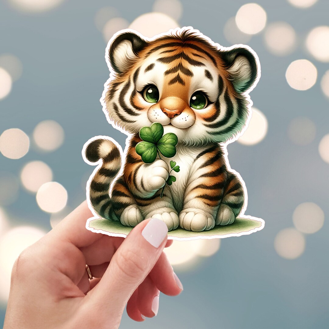 Tiger Sticker, St. Patrick's Day Sticker, 4 Leaf Clover Sticker, Lucky ...