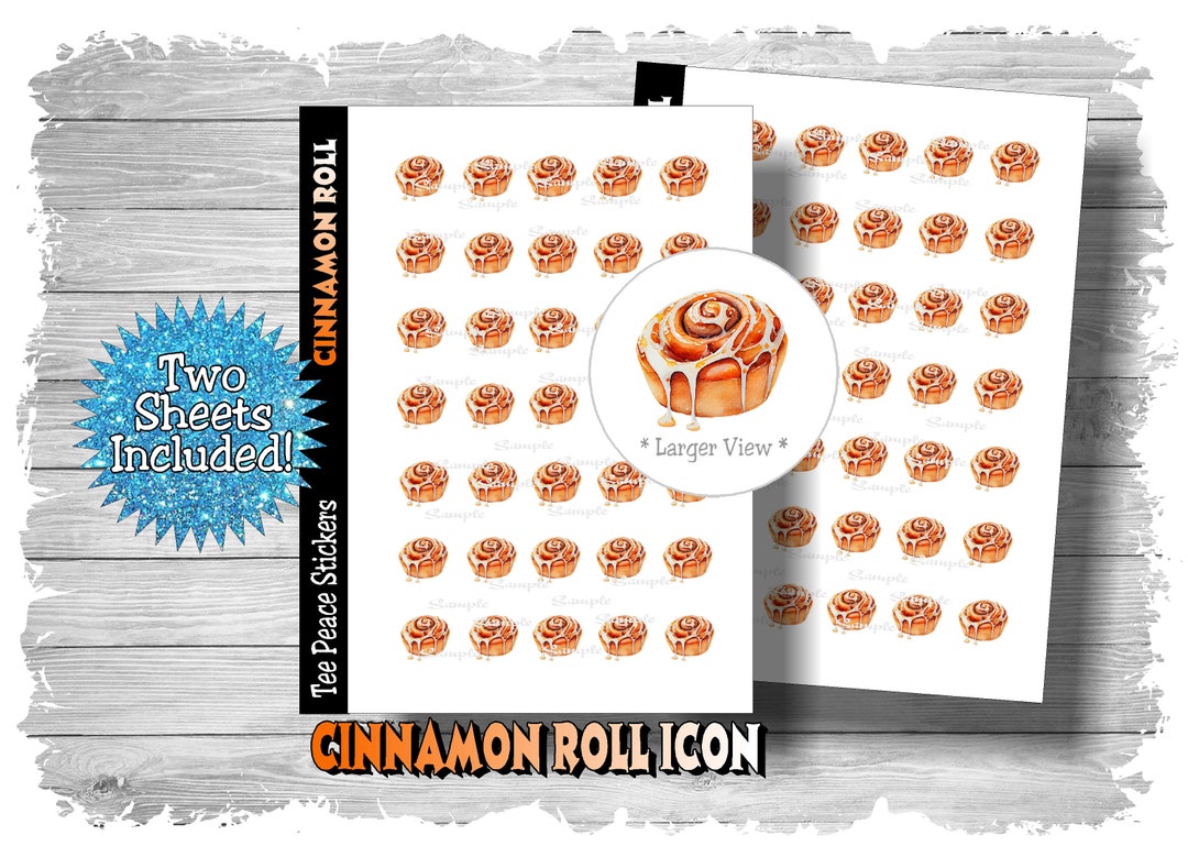 Cinnamon Roll Icon Sticker Sheets, 2 Sheet Bundle, Breakfast Donut Icon ...