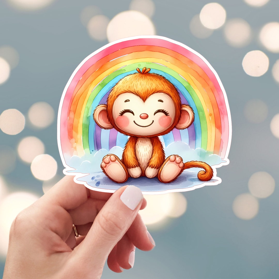 Monkey Sticker, Rainbow Sticker, Baby Monkey Sticker, Zoo Monkey ...