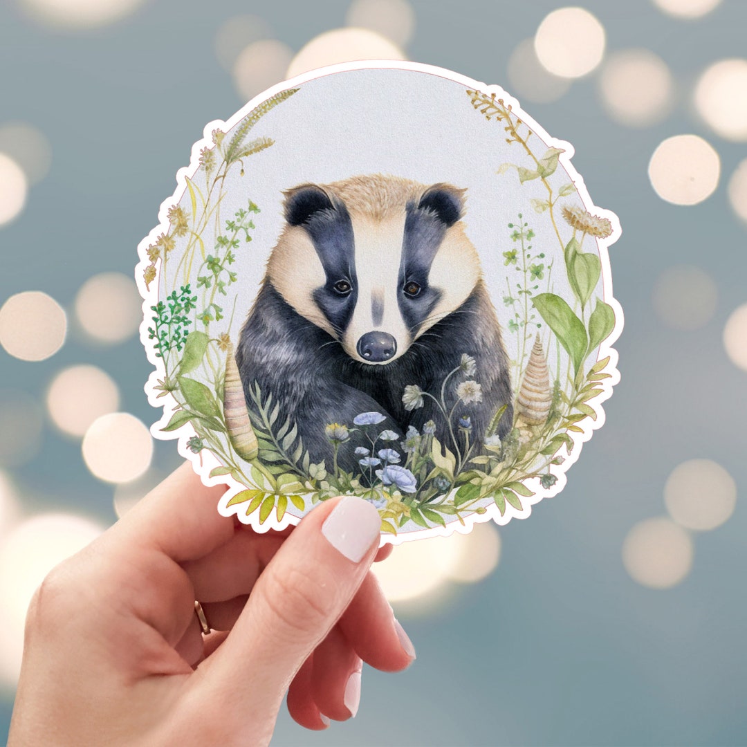 Badger Sticker, Wildflower Badger Sticker, Watercolor Badger Art ...