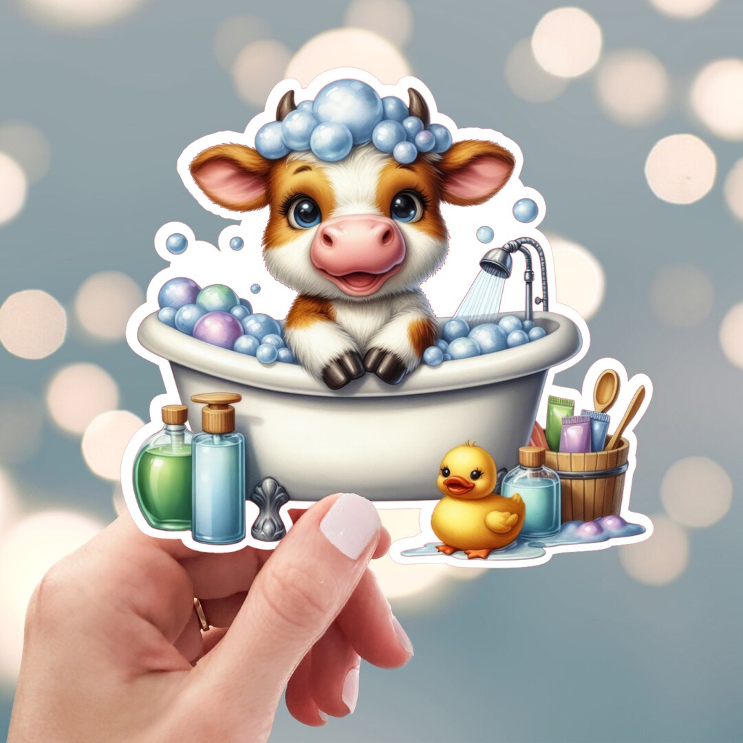Baby Farm Cow Sticker, Bath Time Sticker, Bubble Bath Sticker, Rubbery ...
