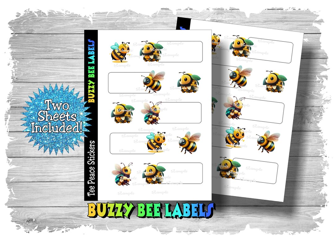 Honey Bee Label Sticker Sheets, 2 Sheet Bundle, Bumble Bee Stickers ...