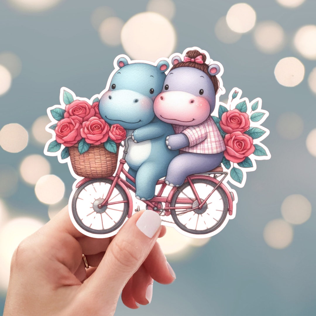 Bicycle Ride Sticker, Hippo Sticker, Twin Sister Brother Bike Ride ...