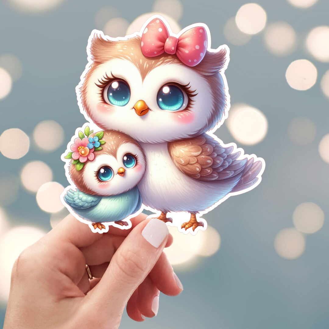 Owl Birds Sticker, Mommy & Baby Sticker, Baby Shower Sticker, Baby Bird ...