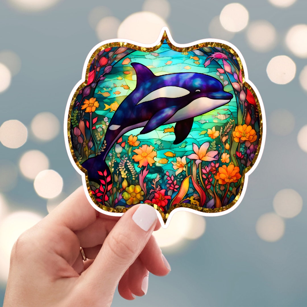 Orca Sticker, Stained Glass Killer Whale Sticker, Black Fish Sticker ...