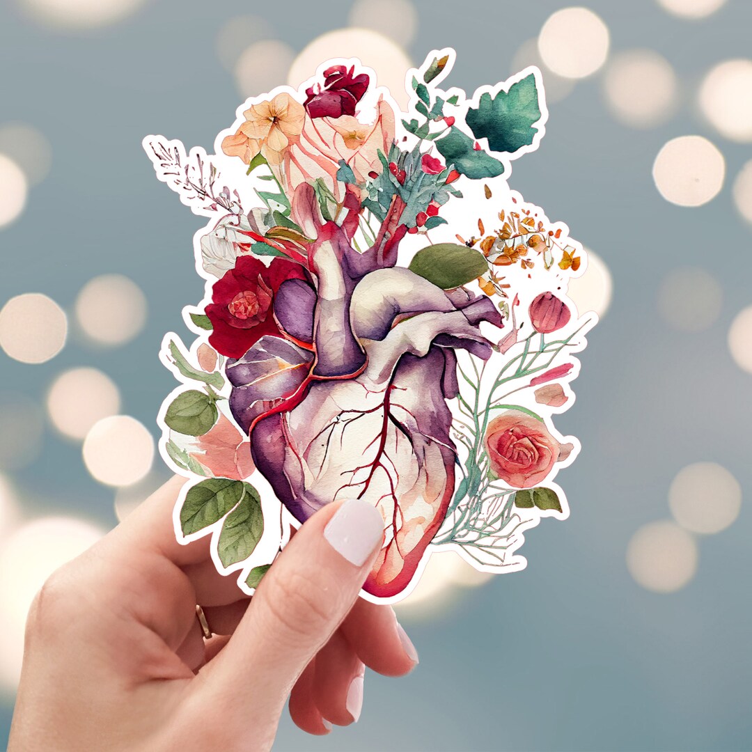 Anatomy Heart Sticker, Floral Heart Sticker, Anatomical Heart Sticker ...