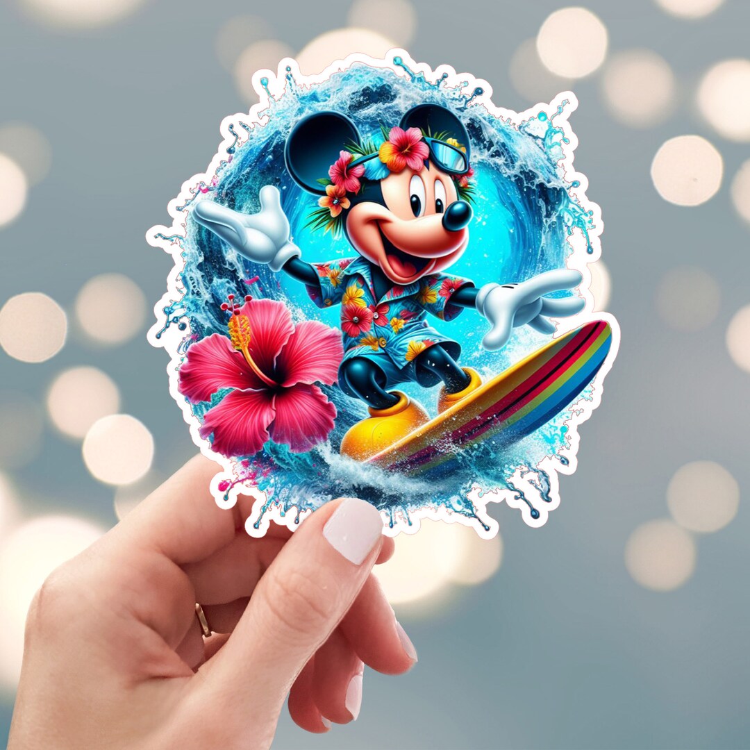 Mickey Mouse Sticker, Surfer Mickey Sticker, Tropical Waves Sticker ...