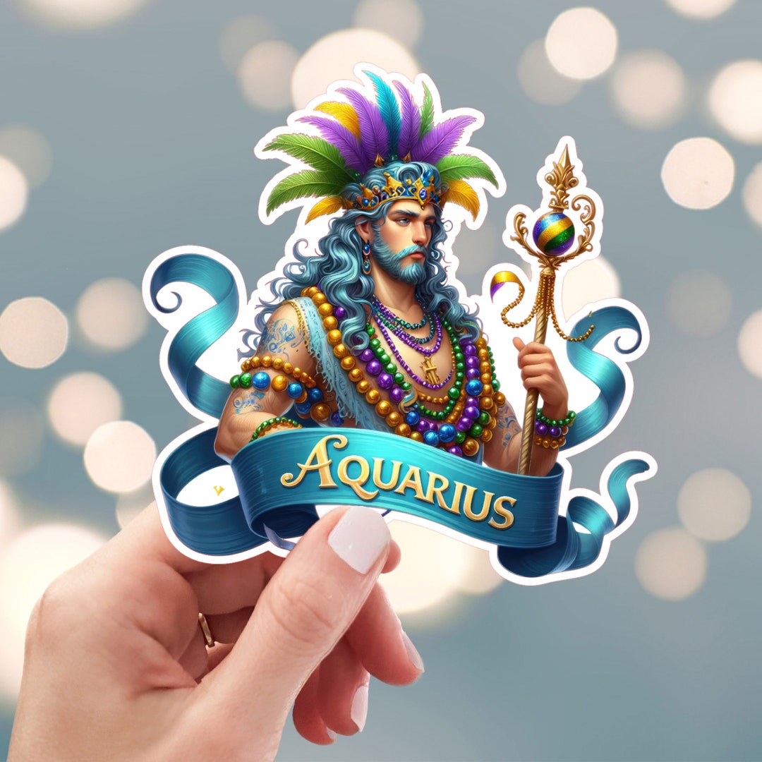 Aquarius Sticker, Astrological Sign Sticker, Festive Aquarius Sticker ...