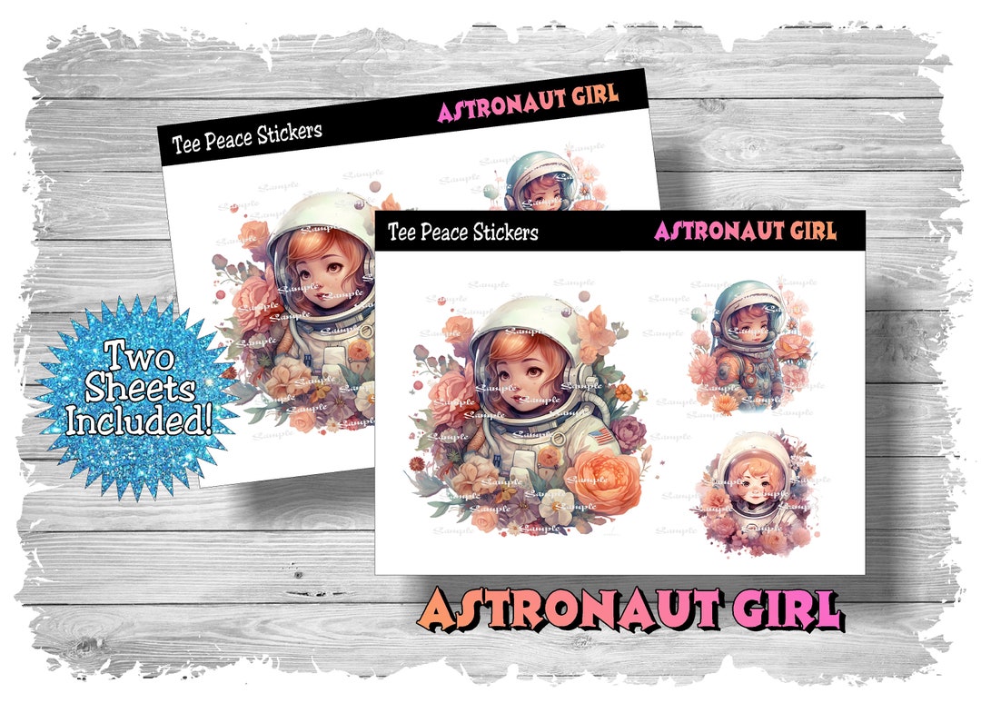 Astronaut Girl Sticker Sheets, 2 Sheet Bundle, Outer Space Stickers ...