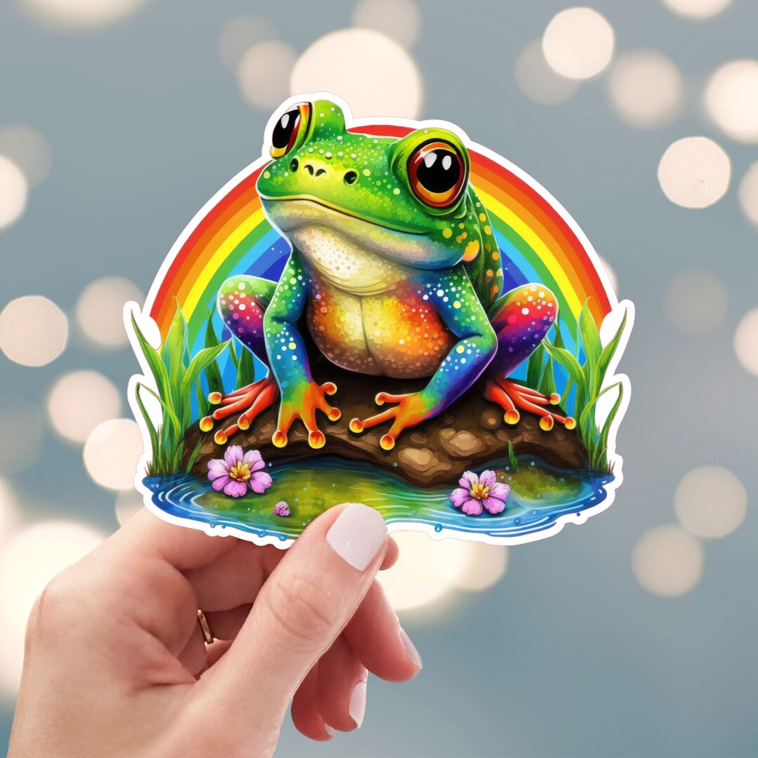 Rainbow Frog Sticker, Fairytale Frog Large Sticker, Green Frog Sticker ...
