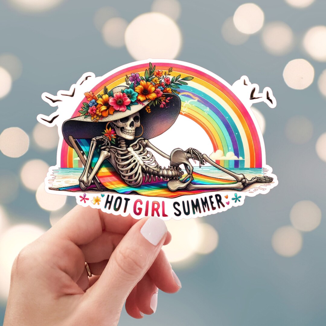 Hot Girl Summer Sticker, Rainbow Beach Sticker, Skeleton Rainbow ...
