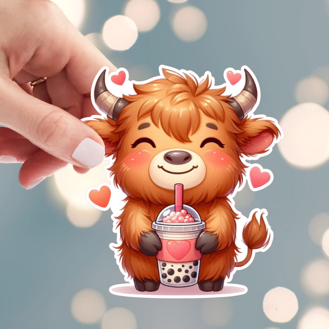 Highland Cow Boba Tea Sticker, Bubble Tea Sticker, Gourmet Coffee ...